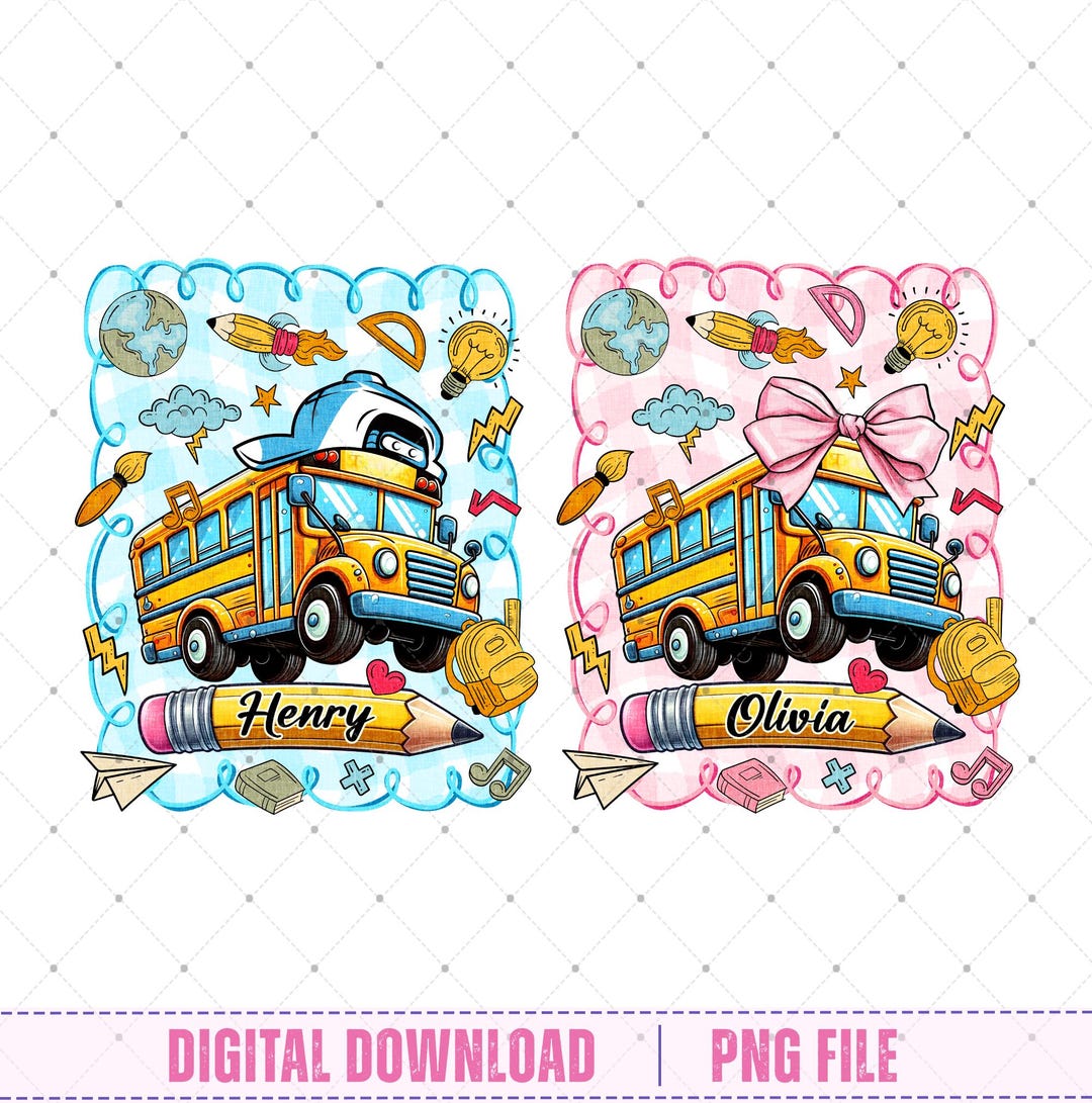 Custom Name School Bus Png, School Bus for Boy and Girl Png, Students ...