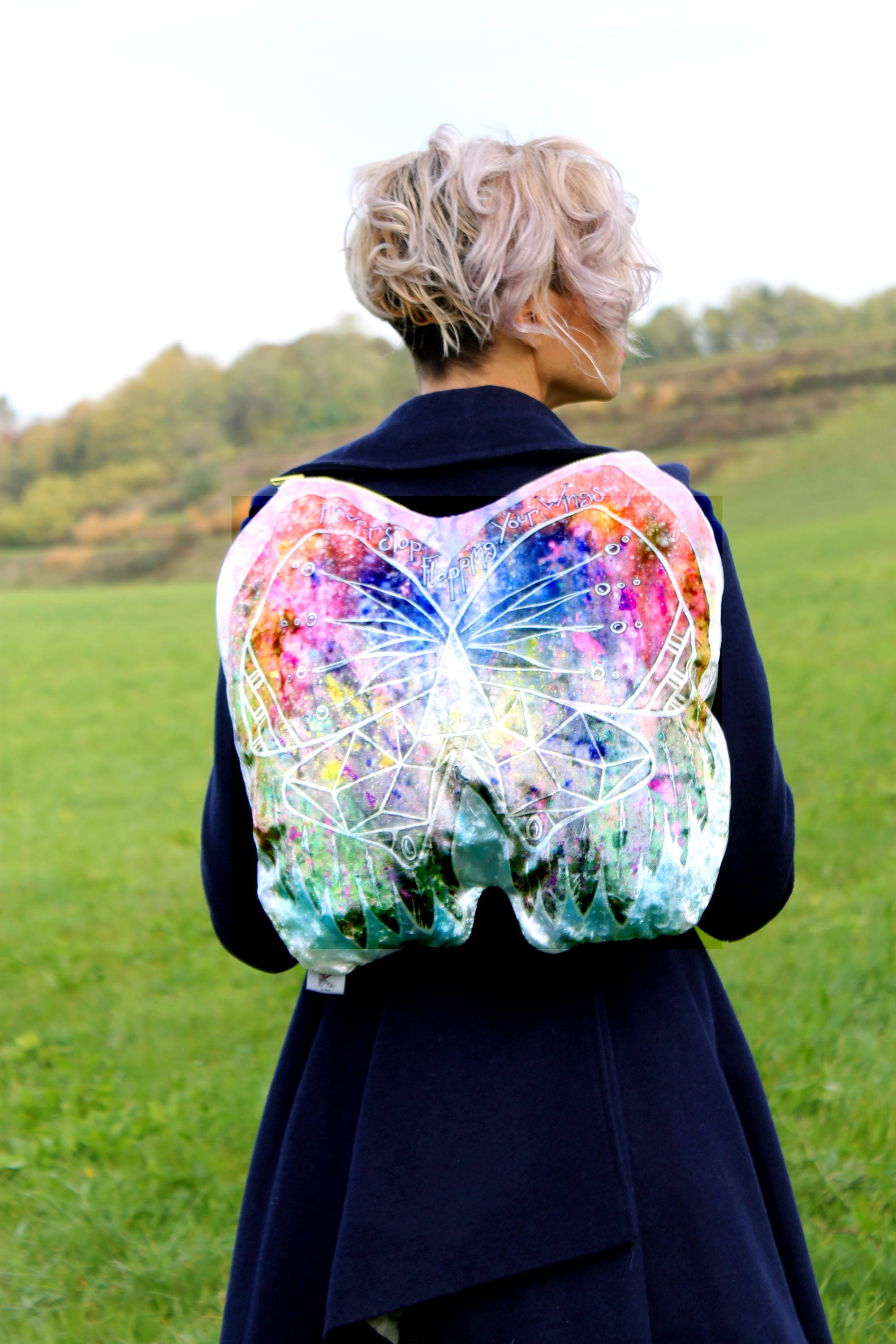 Velvet Backpack Wings. Never Stop Flapping Your Wings. Hand Painted ...