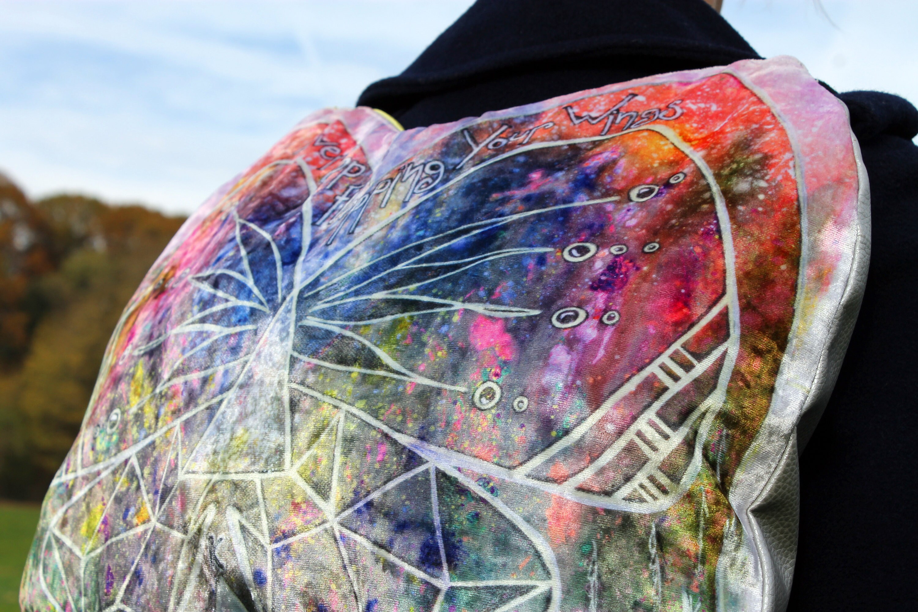 Velvet Backpack Wings. Never Stop Flapping Your Wings. Hand Painted ...