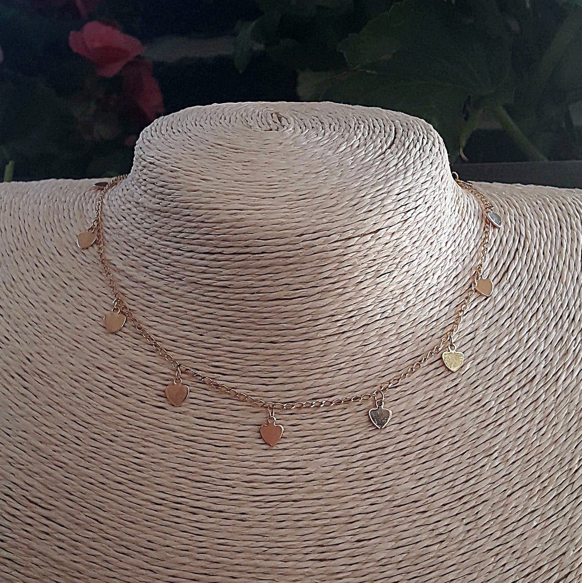 Heart Choker Dangle Gold Heart Necklace | Etsy