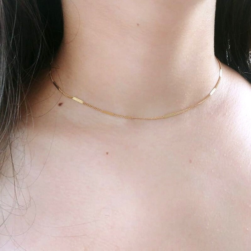 Minimalist Dainty Gold Necklace, Delicate Choker, 14K Gold Filled Tiny ...