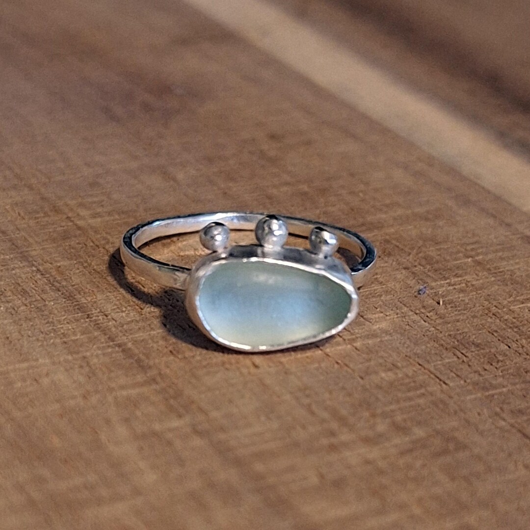 Sea Glass Beaded Ring, Size 7 1/2 Ring, Sterling Silver Ring, Seafoam ...