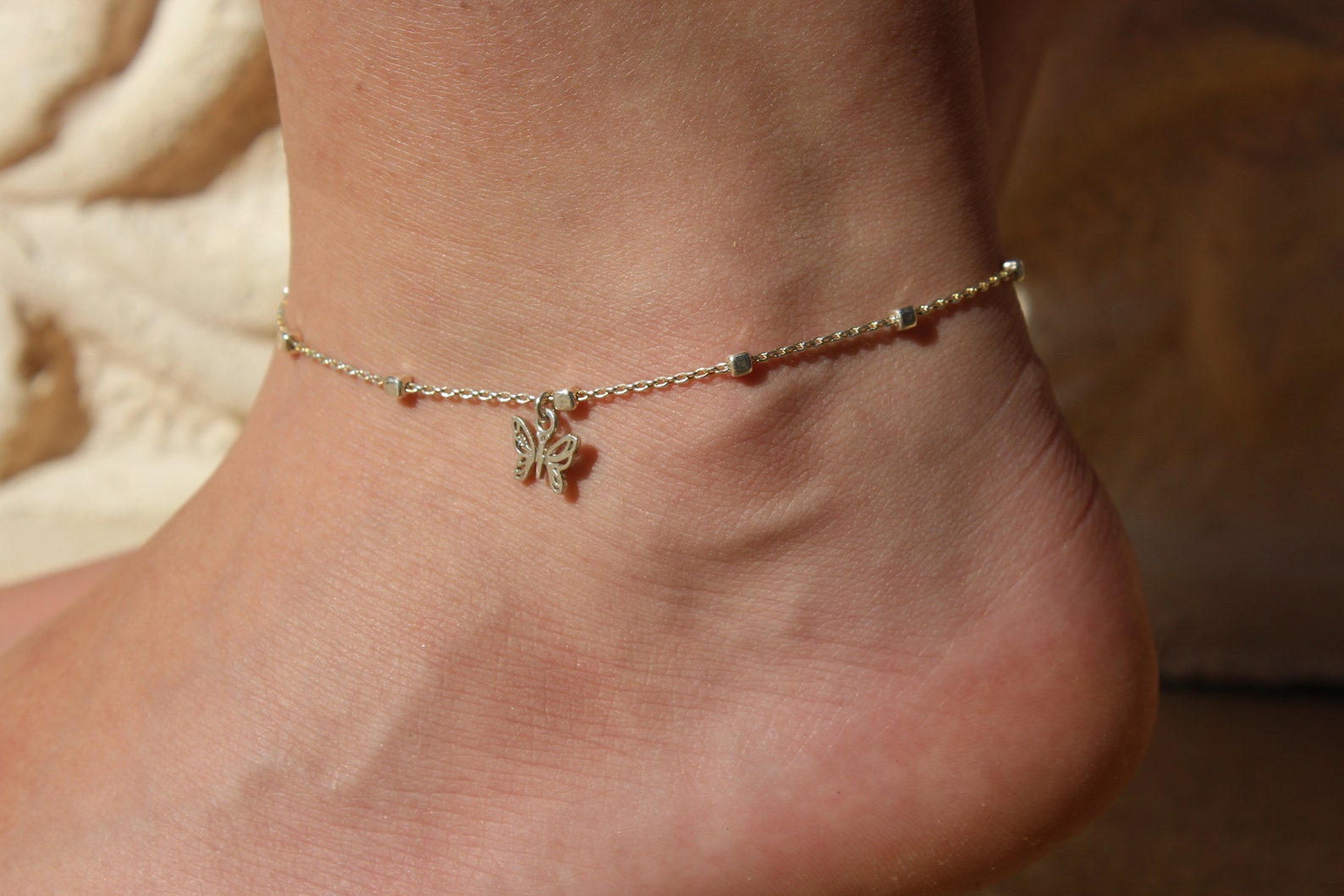 Sterling Silver Anklet Chain Anklet Beaded Anklet Satellite - Etsy