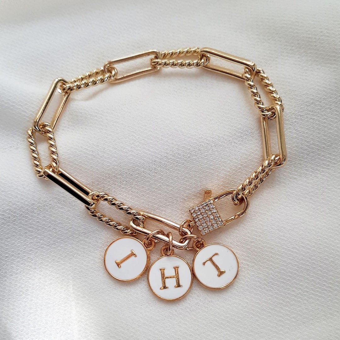 Multi Initial Bracelet for Mom, Personalized Bracelet, Gold Textured ...
