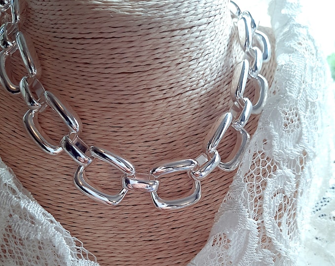 Glossy Silver Chunky Links Necklace, Extra Large Silver Chunky Chain ...