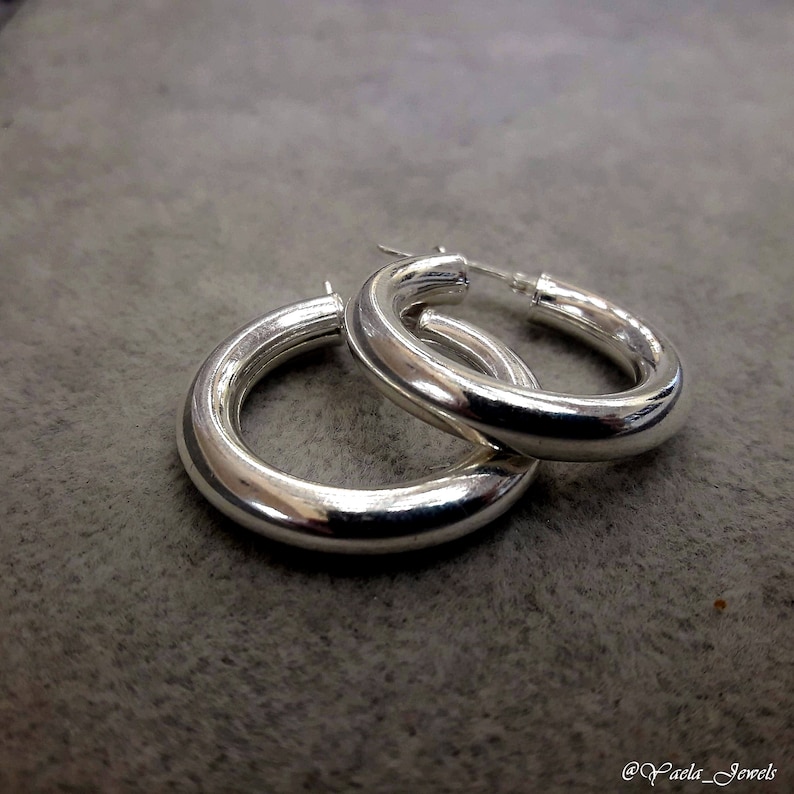 Thick Silver Hoops Chunky Silver Hoop Earring Sterling | Etsy