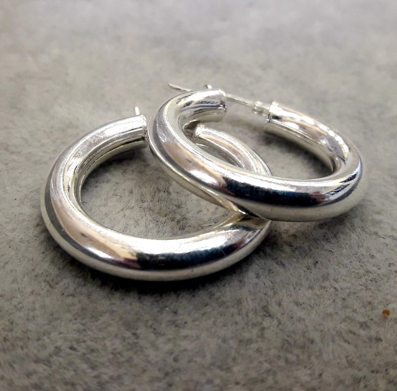 Thick Silver Hoops Chunky Silver Hoop Earring Sterling | Etsy