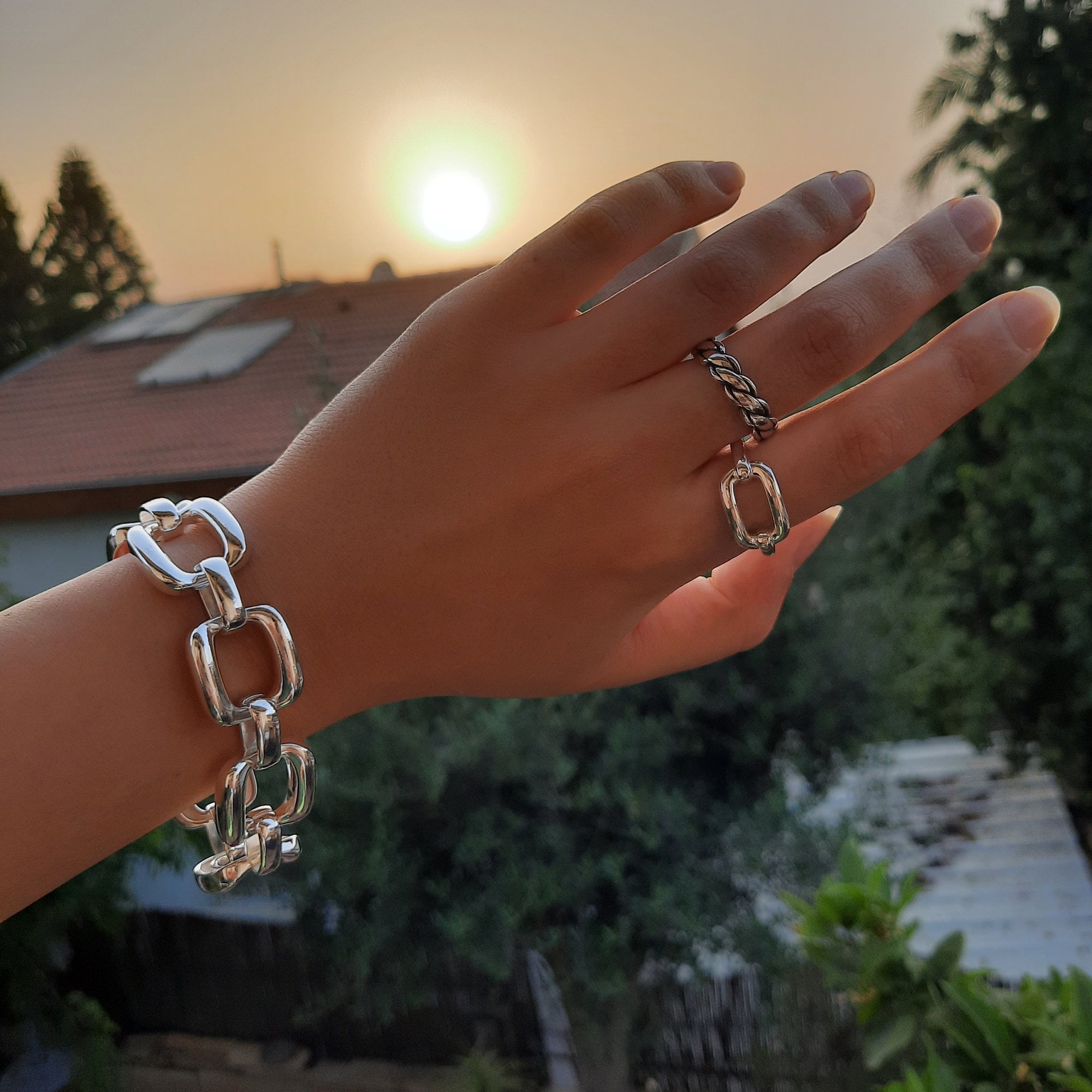 Chunky 925 Sterling Silver Chain Link Bracelet Geometric - Etsy