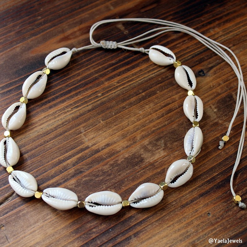 Shell Choker Cowrie Seashell With Gold Beads Puka Shell | Etsy