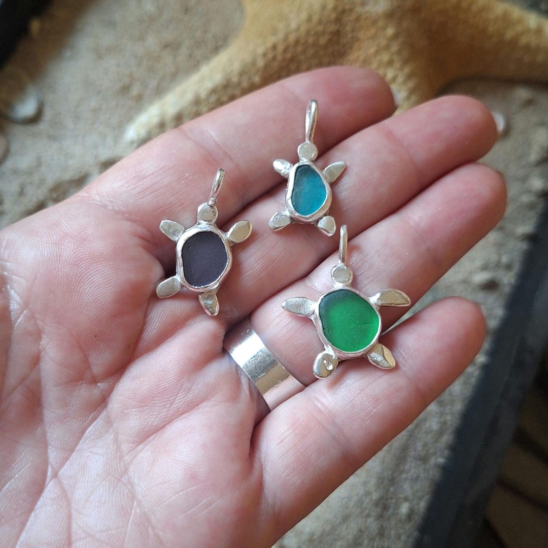 Sea Glass Turtle Pendant Necklace: Sterling Silver 3D Animal Jewelry - Etsy