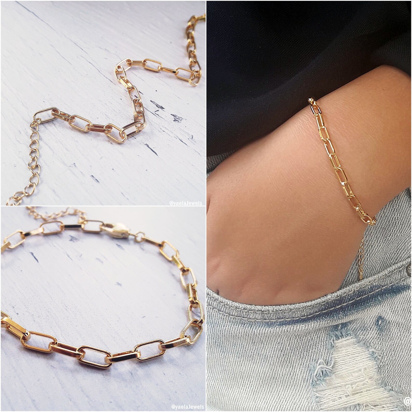 Gold Chain Bracelet Box Chain Bracelet Link Bracelet Gold | Etsy