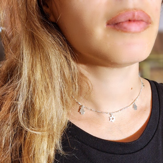 Tiny Star of David Necklace Gold Star of David Choker Necklace Star of David Necklace Jewish Jewelry Tiny Hamsa Necklace David Star. Etsy