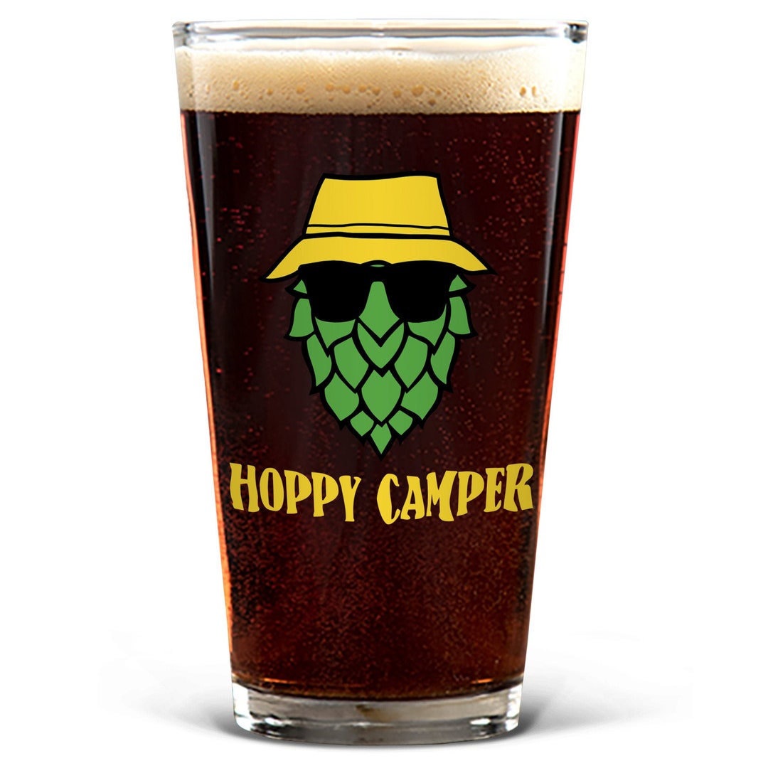 Camping Pint Glasses, 'hoppy Camper' Cup, Pun Beer Glass, Gift for Him ...