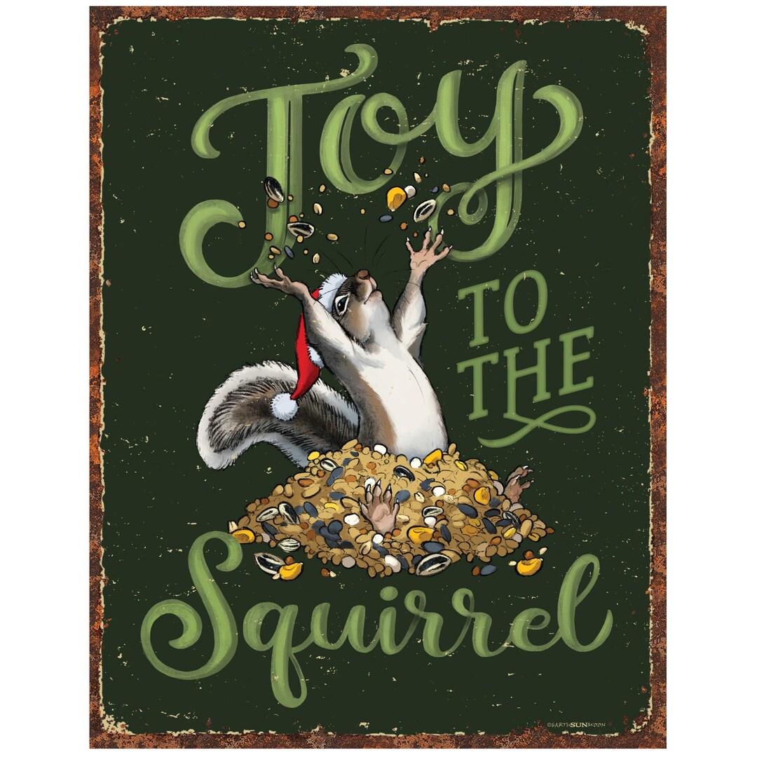 Christmas Squirrel Tin Sign, Holiday Decor, Birdwatcher Wall Art ...