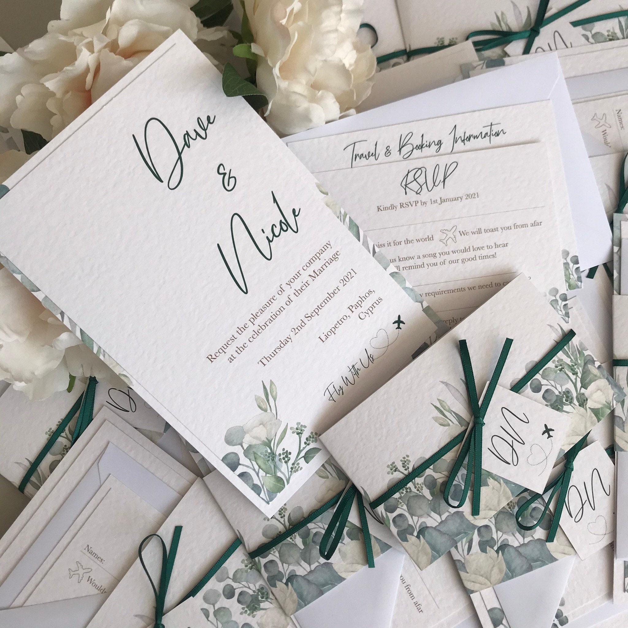 Floral Border Wedding Invitation Suite Rustic Eucalyptus | Etsy UK