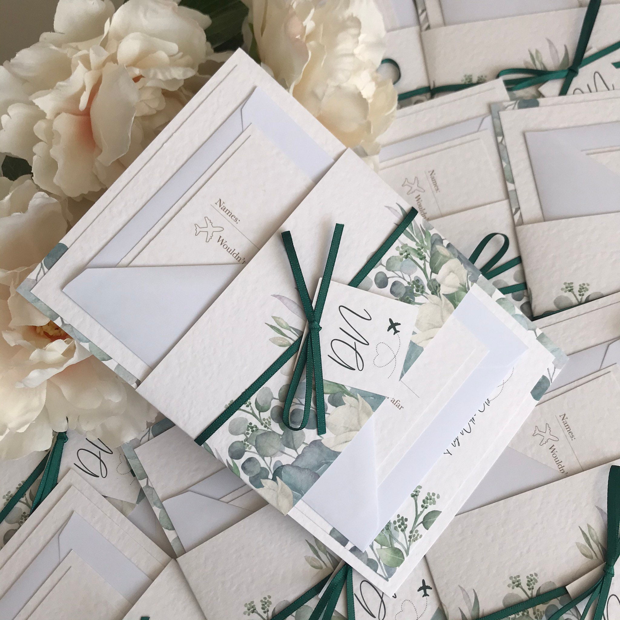 Floral Border Wedding Invitation Suite Rustic Eucalyptus | Etsy UK