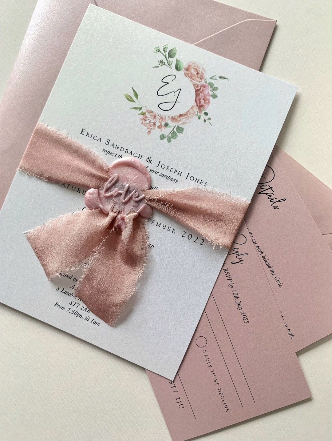 Wax Seal and Silk Ribbon Wedding Invitation Suite Erica - Etsy