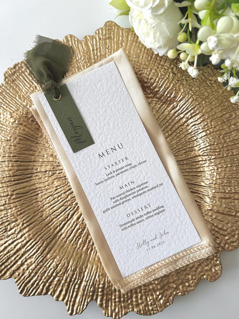 Personalised Printed Wedding Menu With Ribbon | Simple Stationery ...
