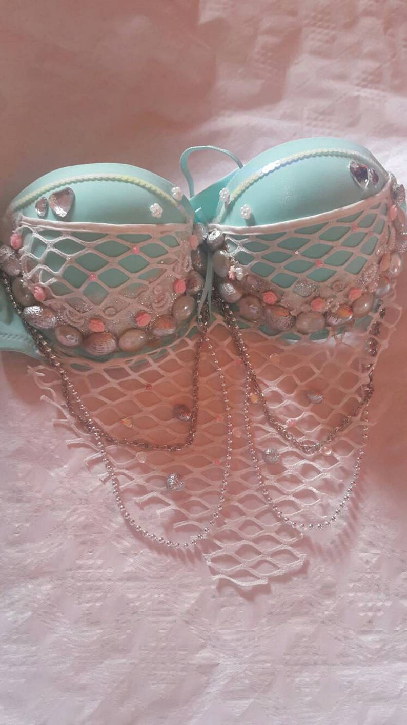 Sea Shell Mermaid Bra, White Blue Mermaid Bra, Mermaid Rave Bra ...