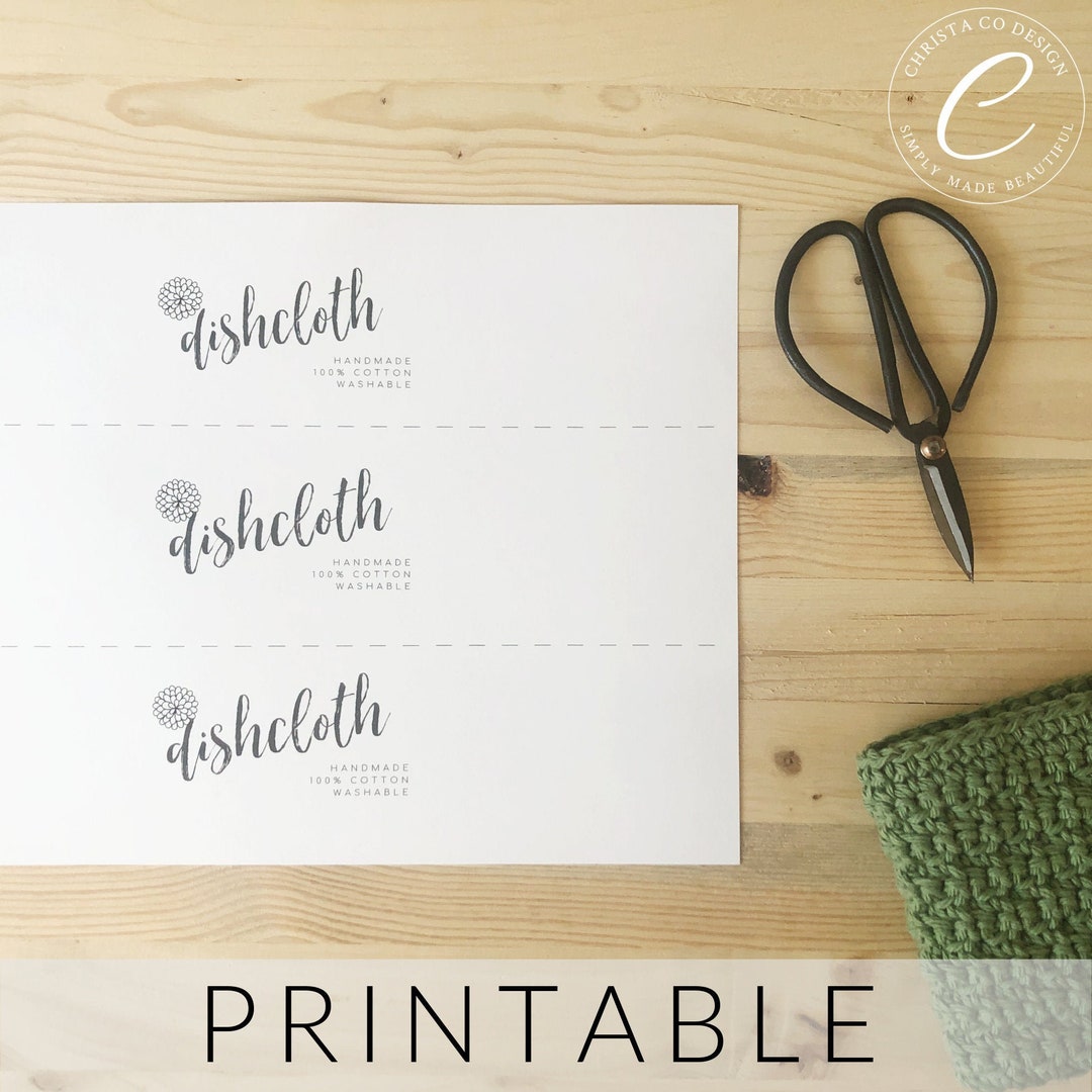Printable Label Dishcloth Gift Tag | Pdf Download Dishcloth Printable ...