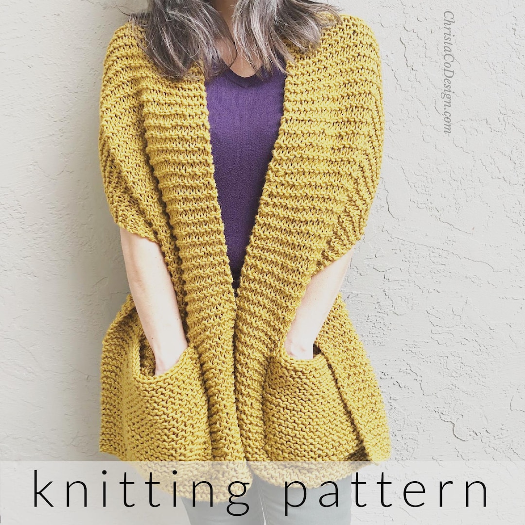 Cozy Giana Pocket Shawl Knitting Pattern PDF - Bulky Yarn - Beginner - Patch & Reversible ...