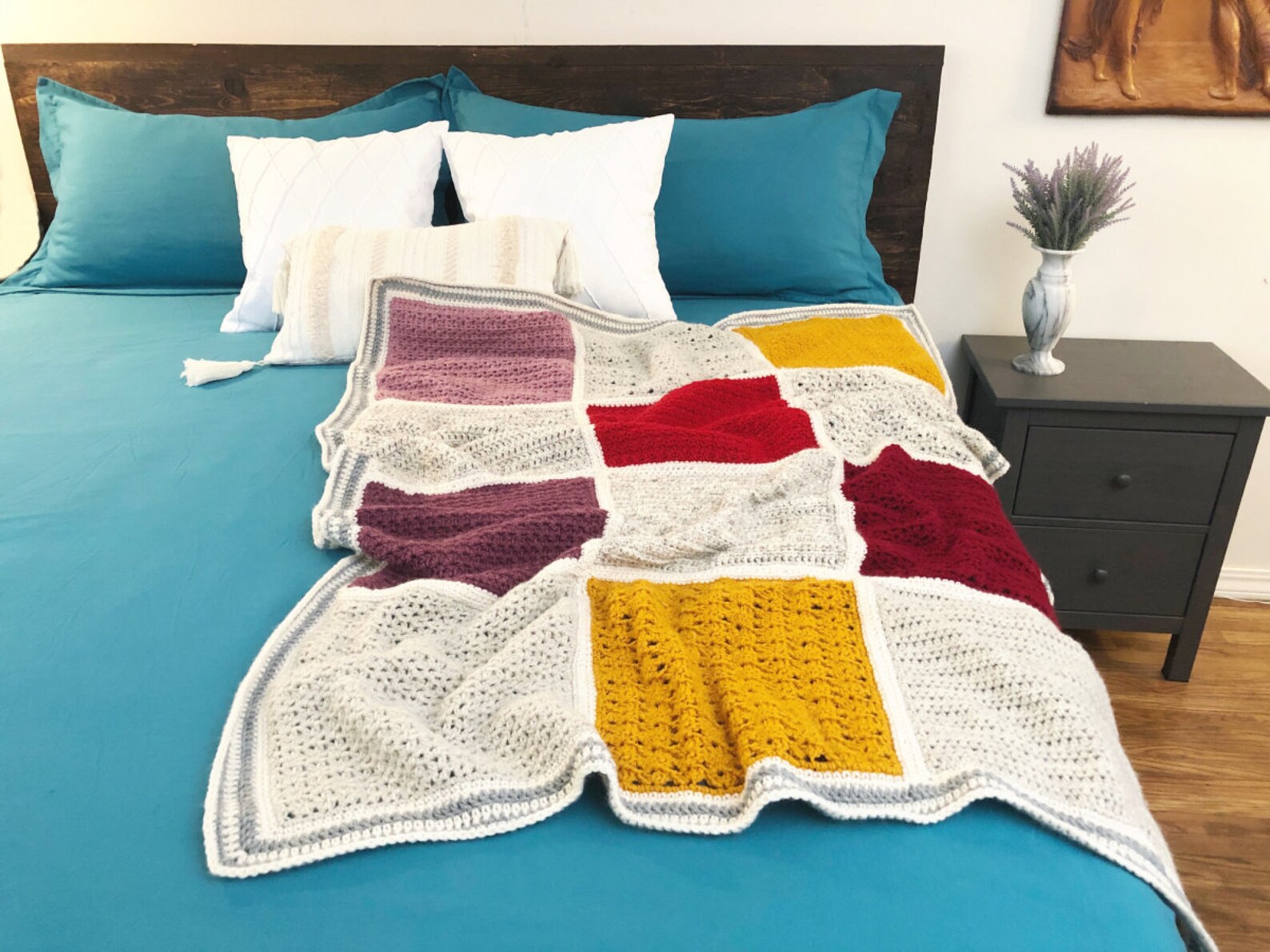 Easy Crochet Blanket Pattern Modena Patchwork Aran Yarn PDF - Etsy