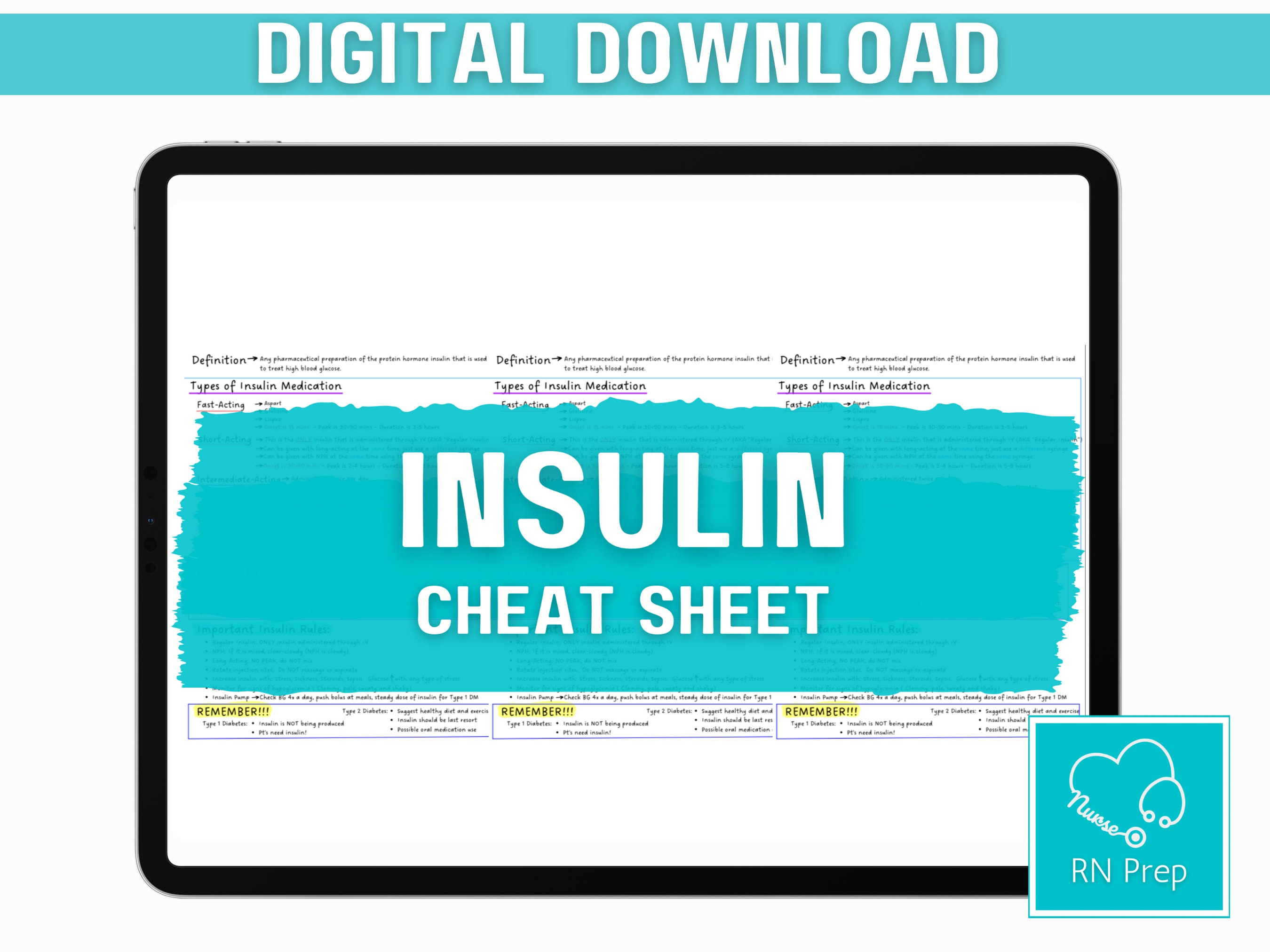 Insulin Cheat Sheet, Nurse Study Sheets - Etsy