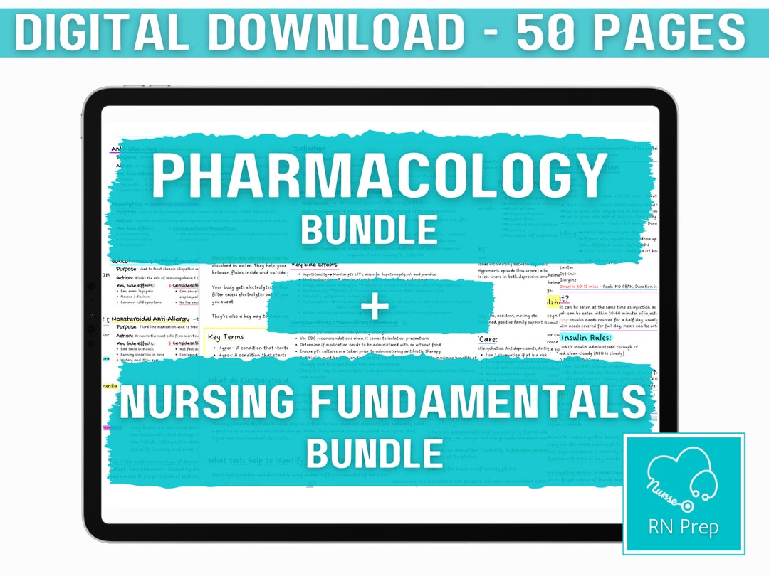 Pharmacology Bundle + Nursing Fundamentals Bundle, 50 Pages, Digital ...