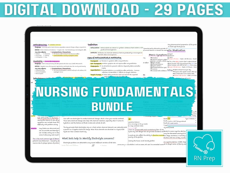 Nursing Fundamentals Bundle, Comprehensive Nurses Study Guide, Nursing Study Guide, Digital ...