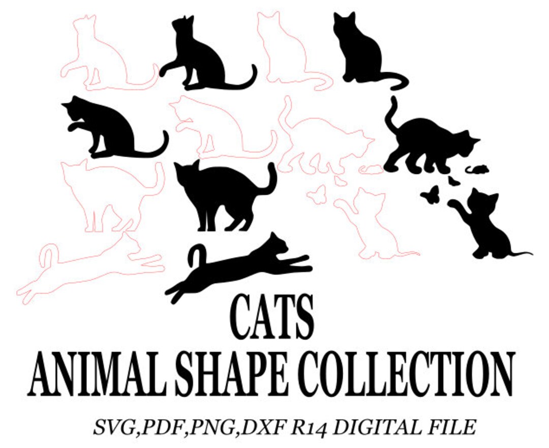 Gatos 7 contorno y silueta Descarga digital SVG,pdf,png dxf r14 archivo ...