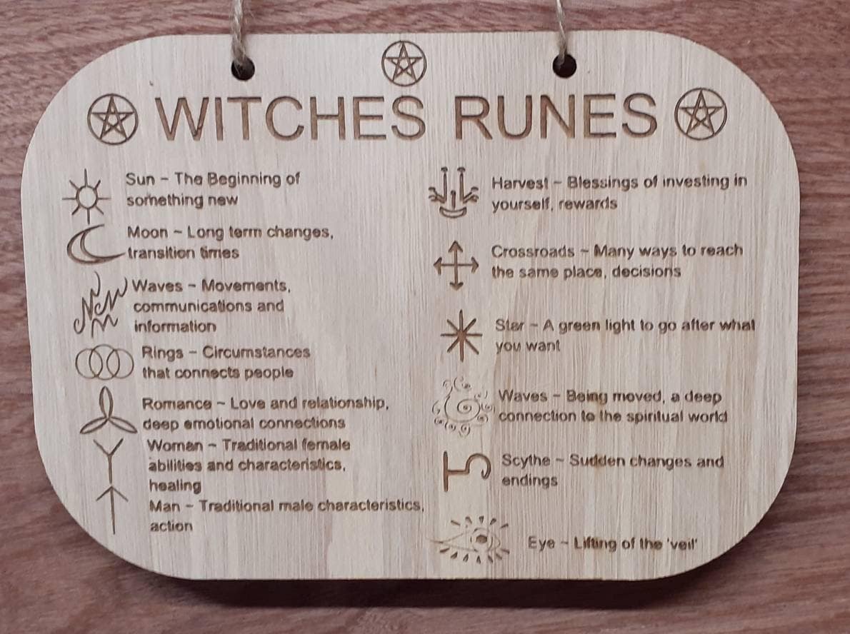Witches Runes List and Explanation Plaque Laser Engraved 2 - Etsy