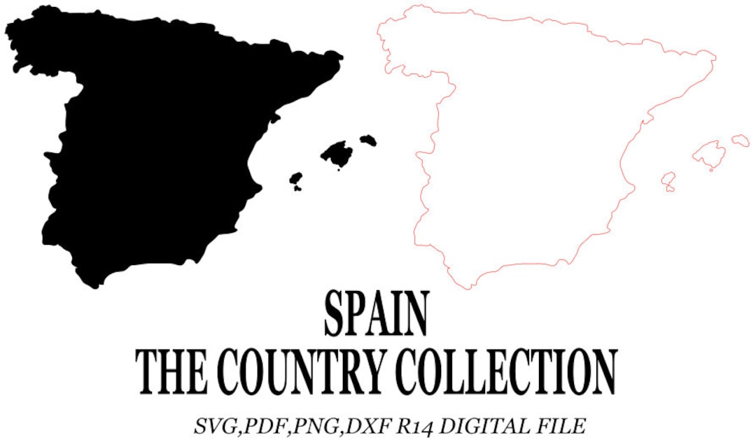 Spain Country Outline and Silhouette the Country Collection Digital ...
