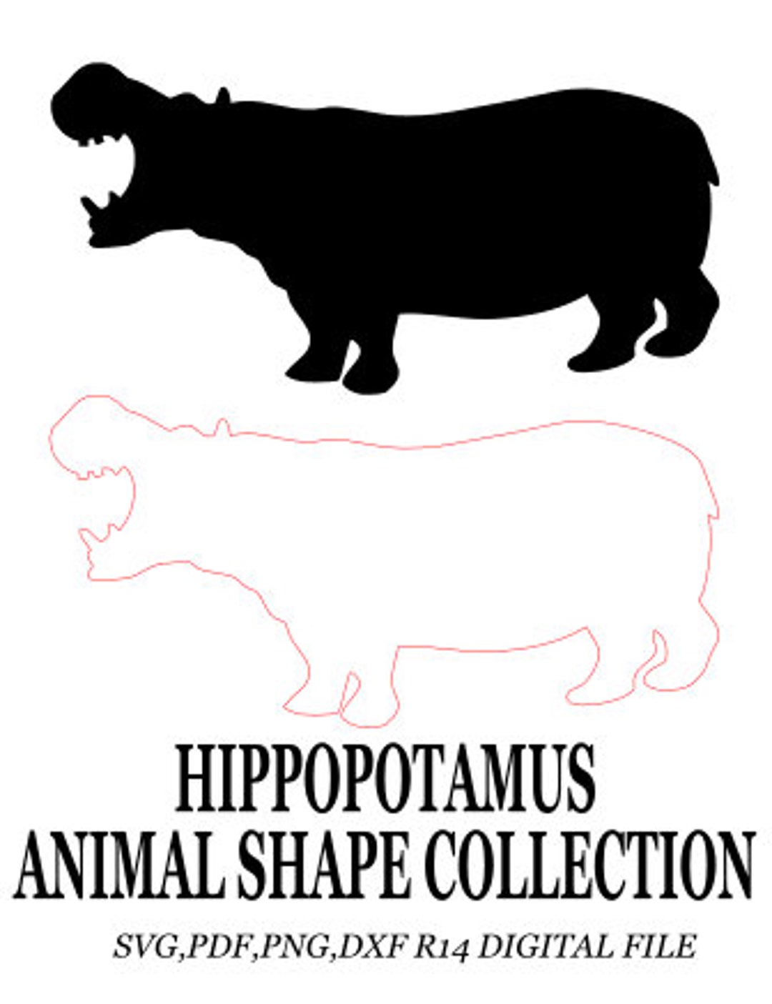 Contorno y silueta de hipopótamo Descarga digital SVG,pdf,png dxf r14 ...