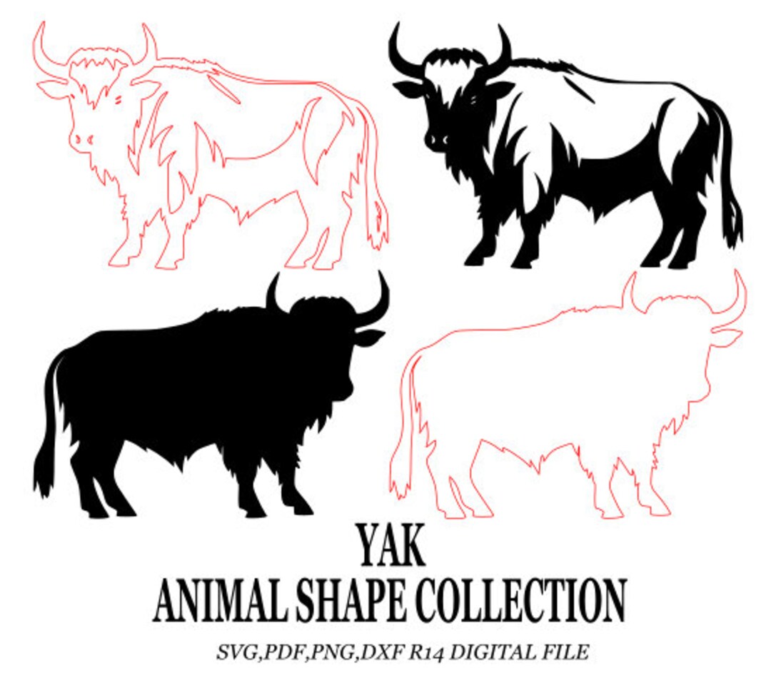 Yak 4 Files of Outline and Silhouette Digital Download SVG Pdf Png Dxf ...