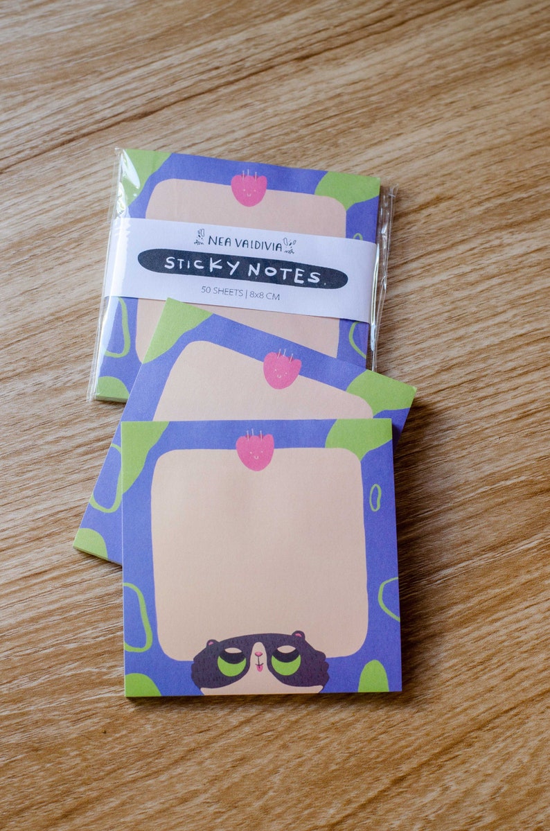 3 Cute Animals Sticky Bundle Post It Notes 50 Sheets Cat Memo Pad, Bird ...