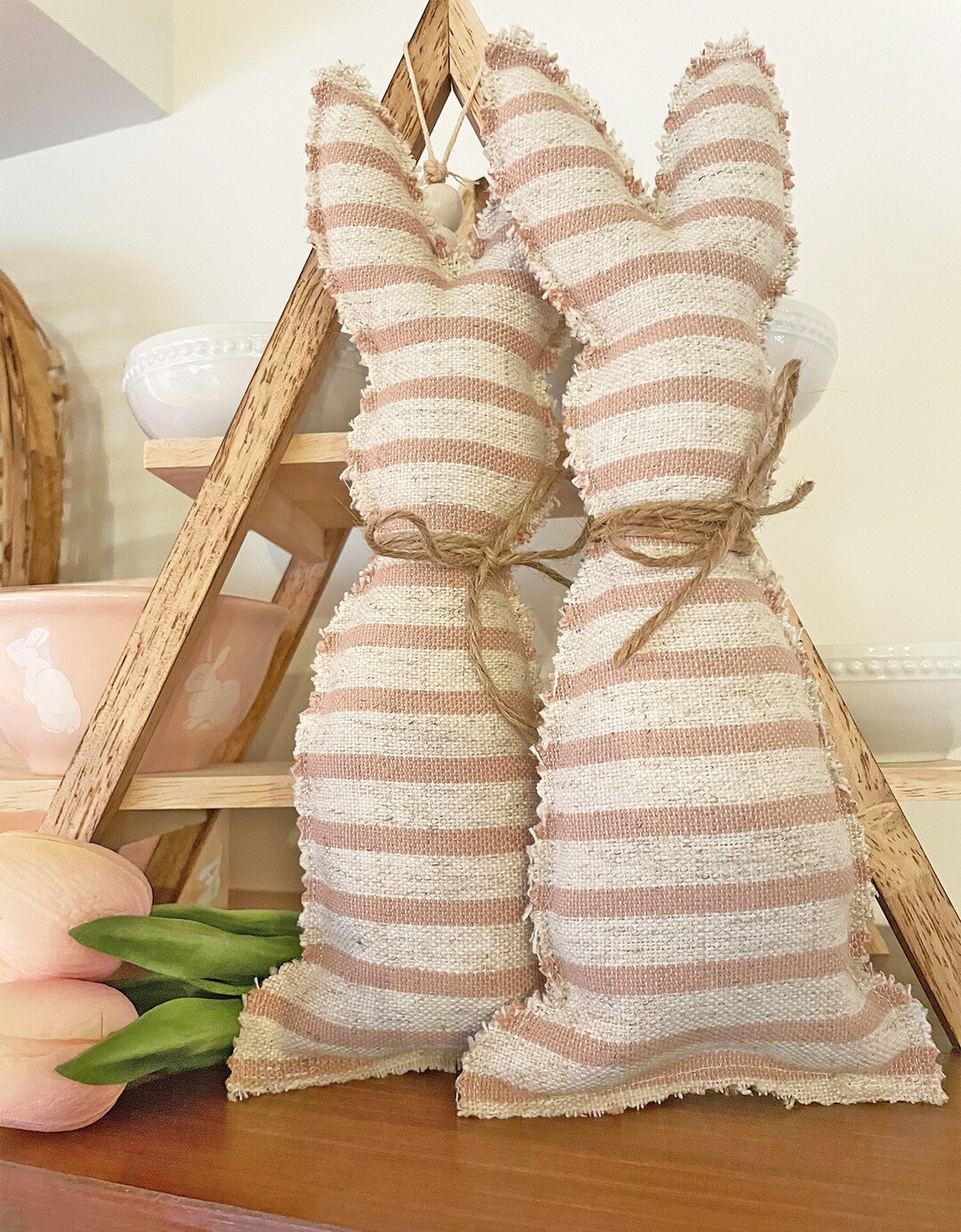 Farmhouse Fabric Bunny, Bunny Shelf Sitter, Easter Bunny, Rustic Plush ...