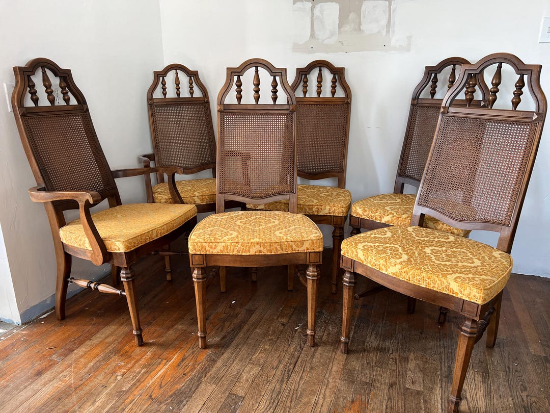 Vintage Set of 6 Basic-witz Cane High Back Wood Dining Chairs (PICK-UP ...