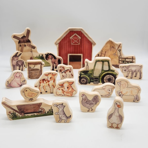 Wooden Farm Animal Blocks - Etsy