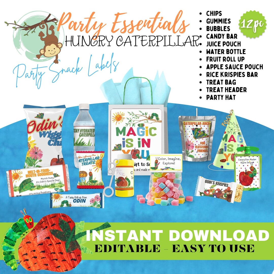 Hungry Caterpillar Snack Labels | 12pc Editable Treat Labels | Instant ...