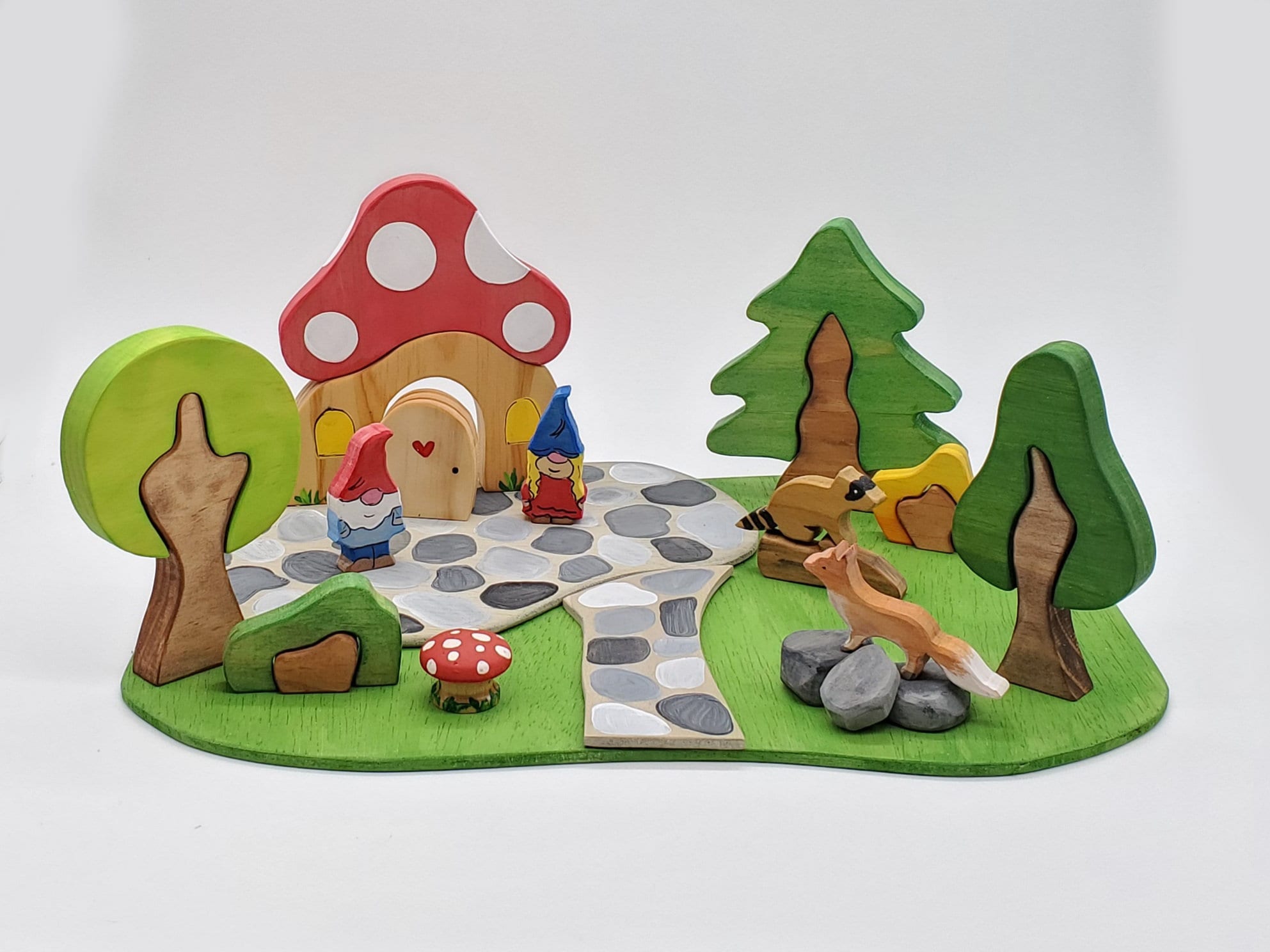 Mushroom House Wood Playset With Log and Raccoon. Great Toys for Boys ...