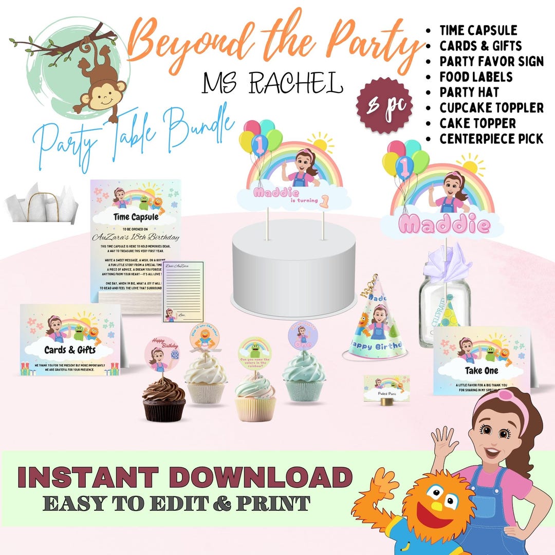 Ms. Rachel Party Table Bundle | 8-piece Printable Table Decor ...