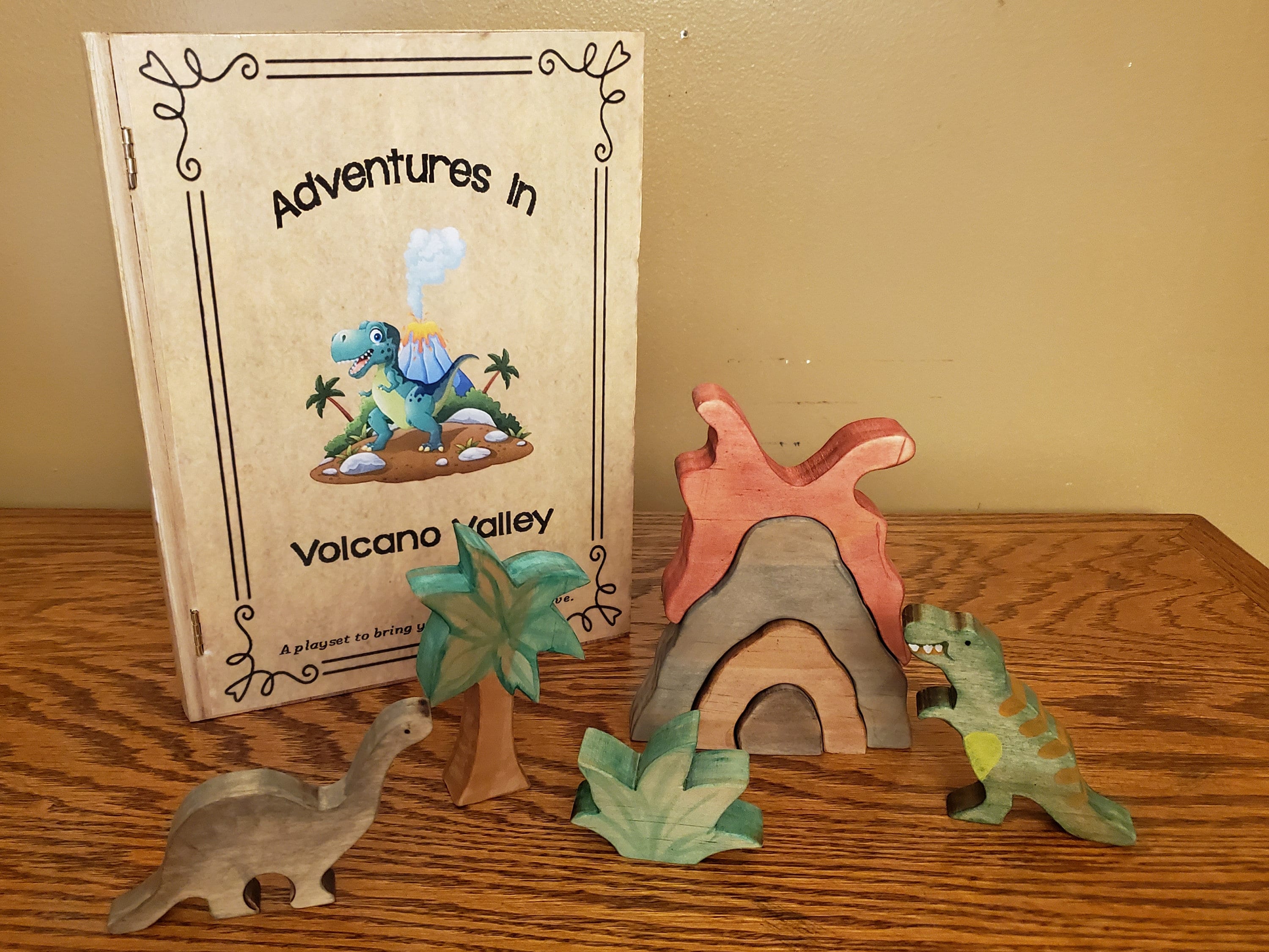 Toys & Games Learning & School Wooden Volcano and Dinosaur Play Set ...
