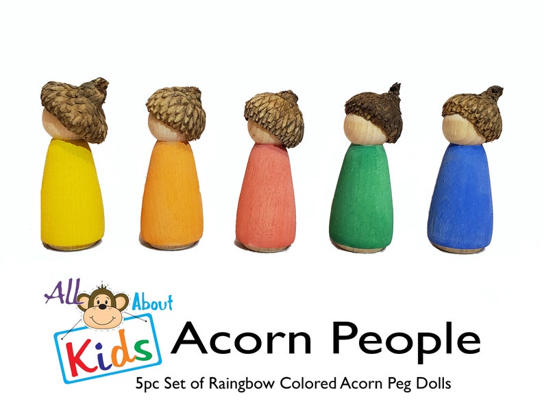 Rainbow Acorn Peg People / Waldorf and Montessori Inspired / Yellow ...