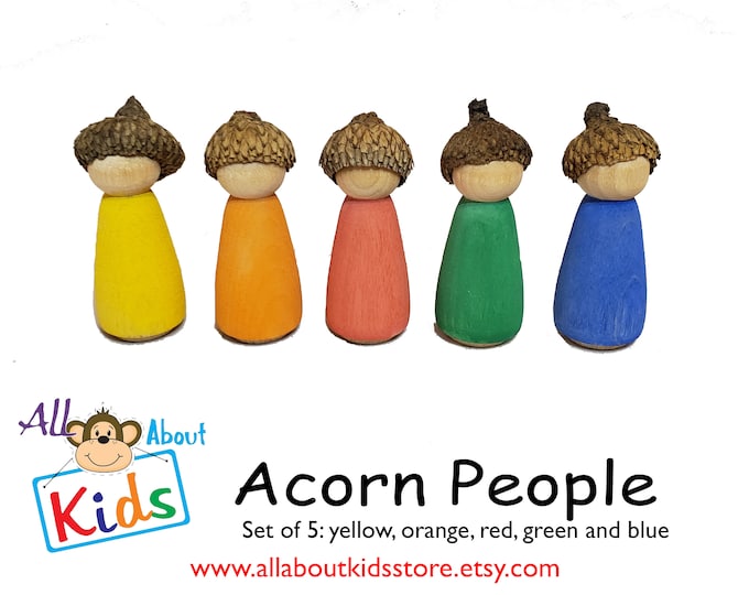 Rainbow Acorn Peg People / Waldorf and Montessori Inspired / Yellow ...