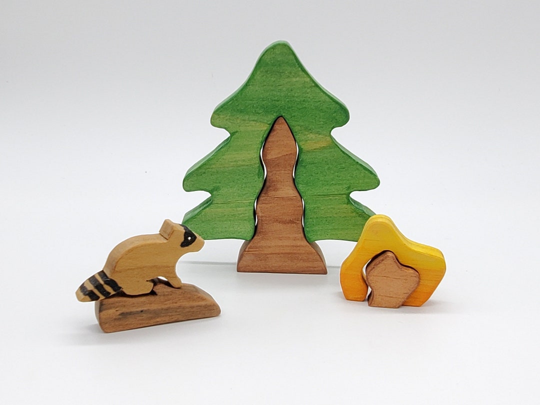 Mushroom House Wood Playset With Log and Raccoon. Great Toys for Boys ...