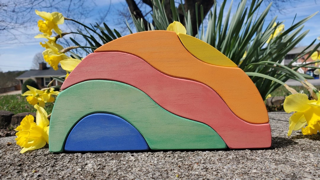 Rainbow Stacker Puzzle - Montessori and Waldorf Inspired - Etsy