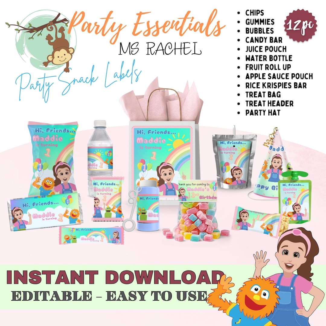 Ms. Rachel Party Snack Labels | 12pc Editable Treat Labels | Instant ...