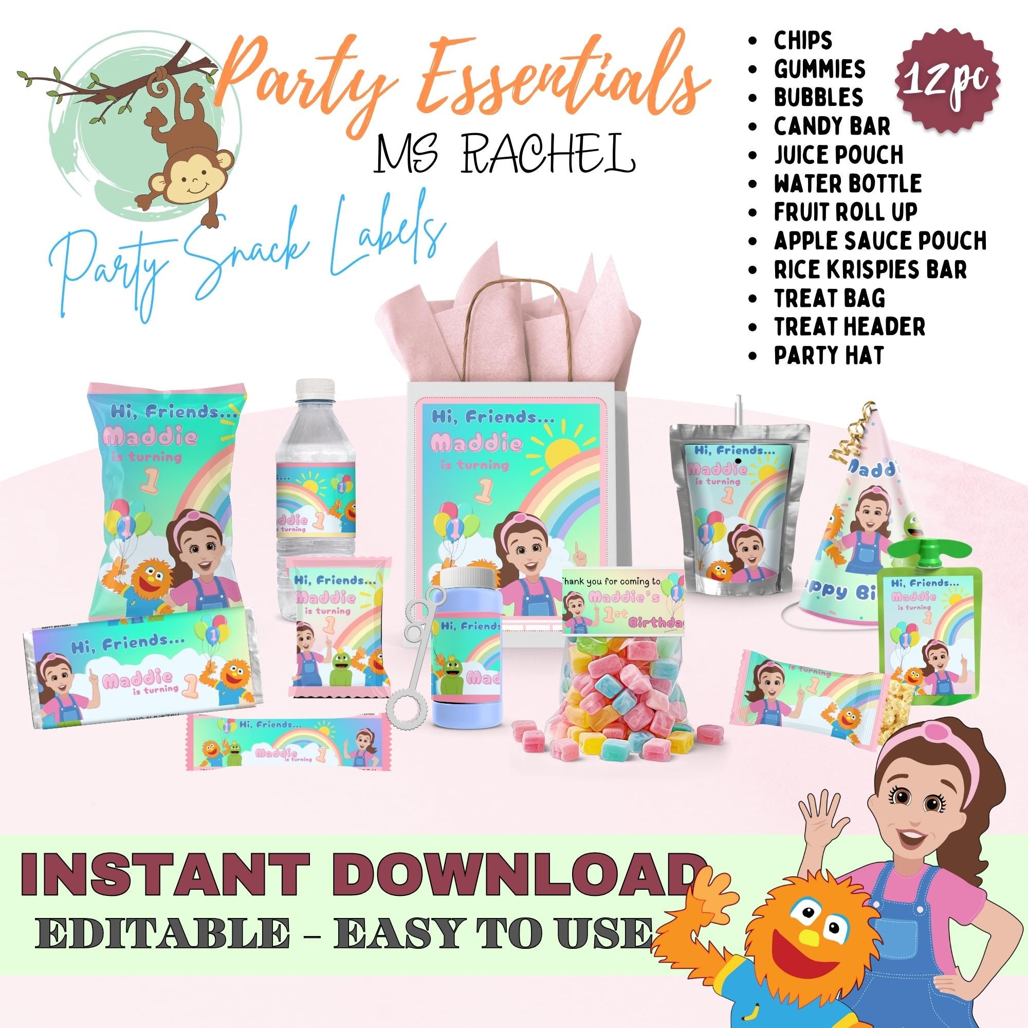 Ms. Rachel Party Snack Labels | 12pc Editable Treat Labels | Instant ...