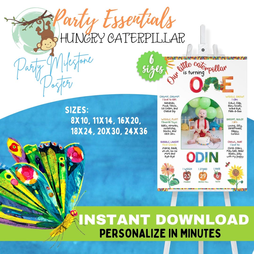 Hungry Caterpillar Milestone Poster | Editable First Birthday Sign ...