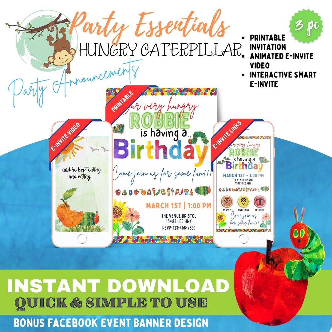 Hungry Caterpillar Invitation Bundle | Digital & Video E-invite ...